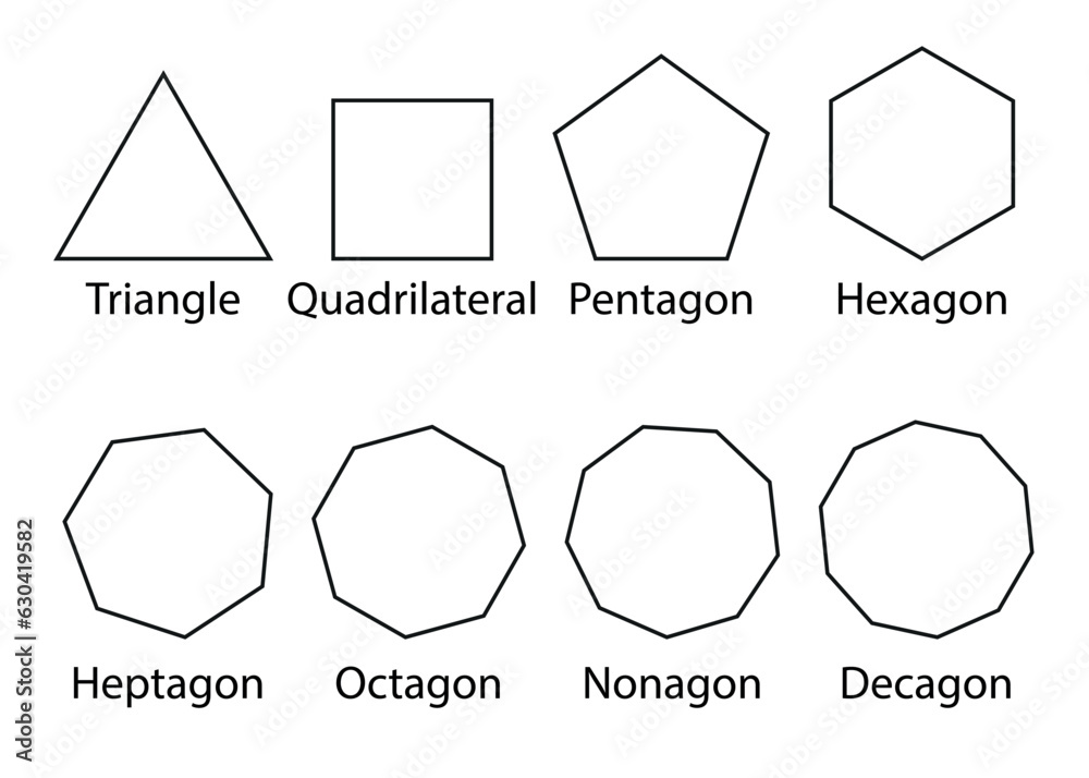Mathematical shapes, types of polygon vector illustration white ...