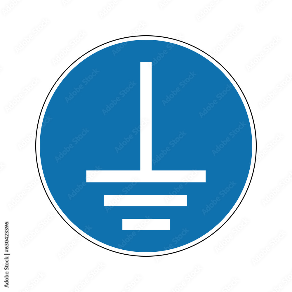 Grounding sign. Mandatory sign. Round blue sign. Connect the ground ...