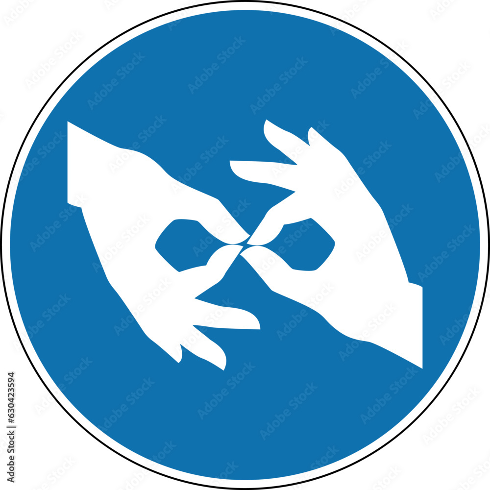 Sign language sign. Mandatory sign. Round blue sign. Hand gestures of ...