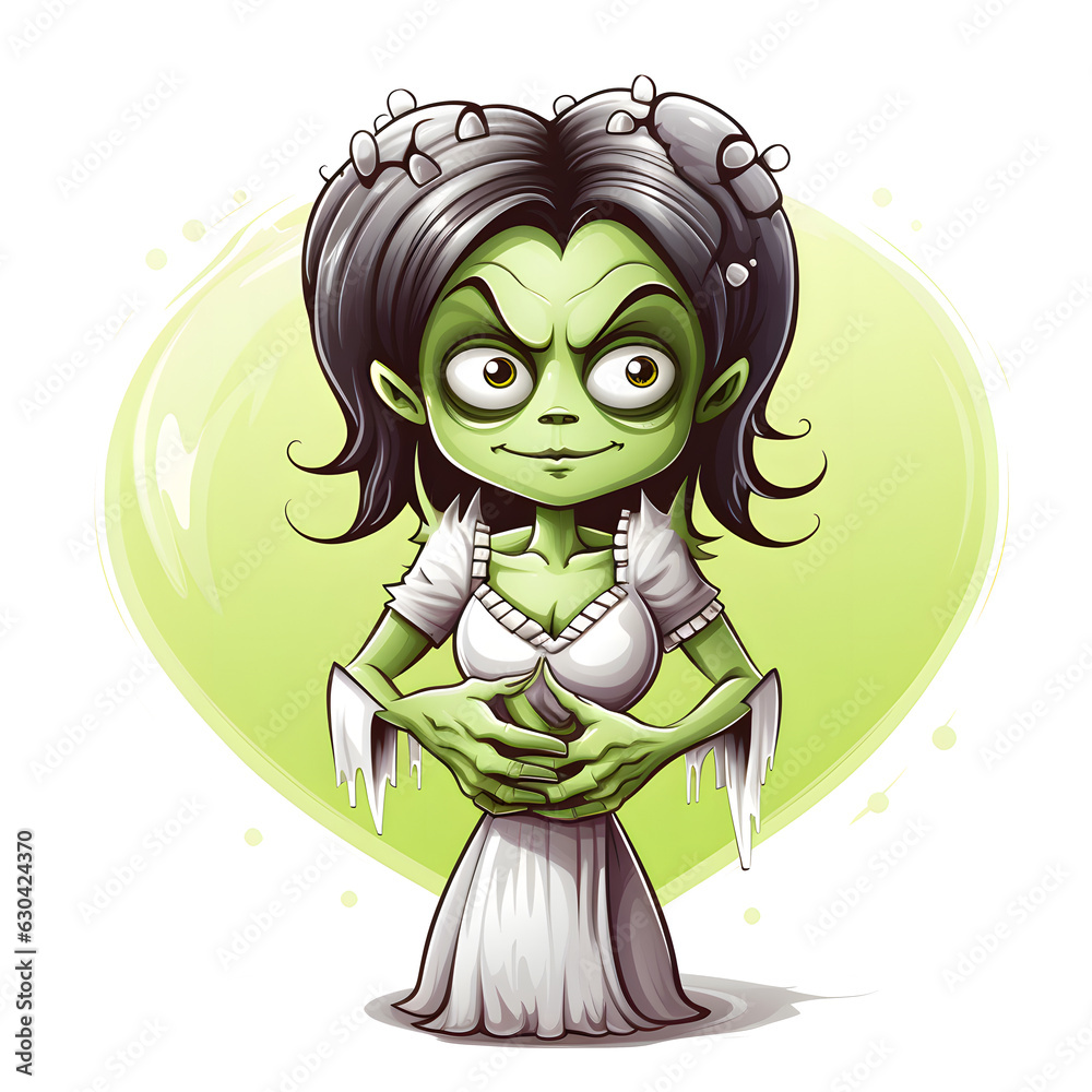 Cartoon clipart of Frankenstein's bride holding a heart, transparent ...