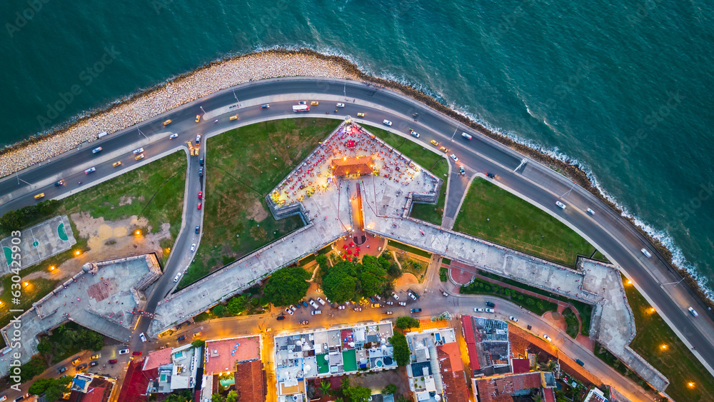 Baluarte de Santo Domingo, Cartagena, Colombia. Top Down Aerial View of ... Baluarte de Santo Domingo, Cartagena, Colombia. Top Down Aerial View of ...