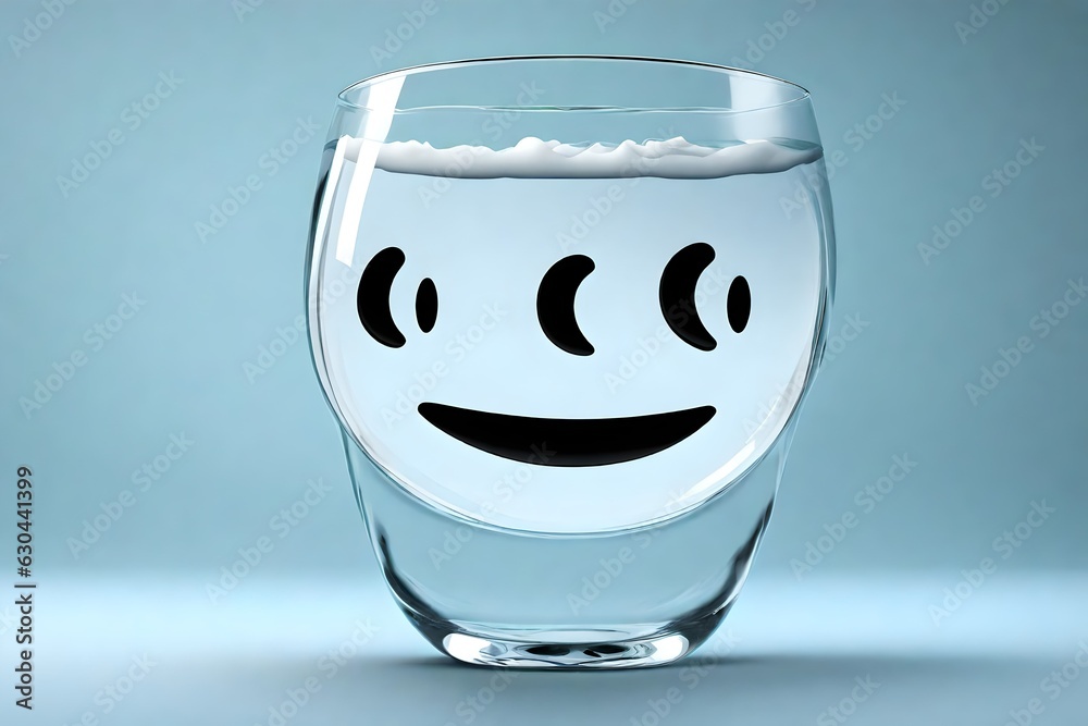 Smiling emoji made up on the transparent glass of water, By Generative ...