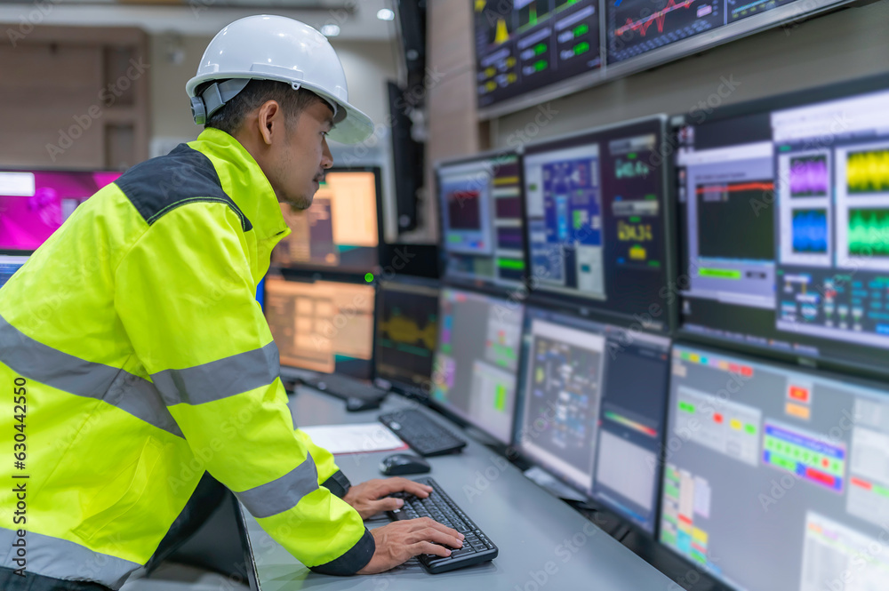 Engineer working at control room,Manager control system,Technician man ...