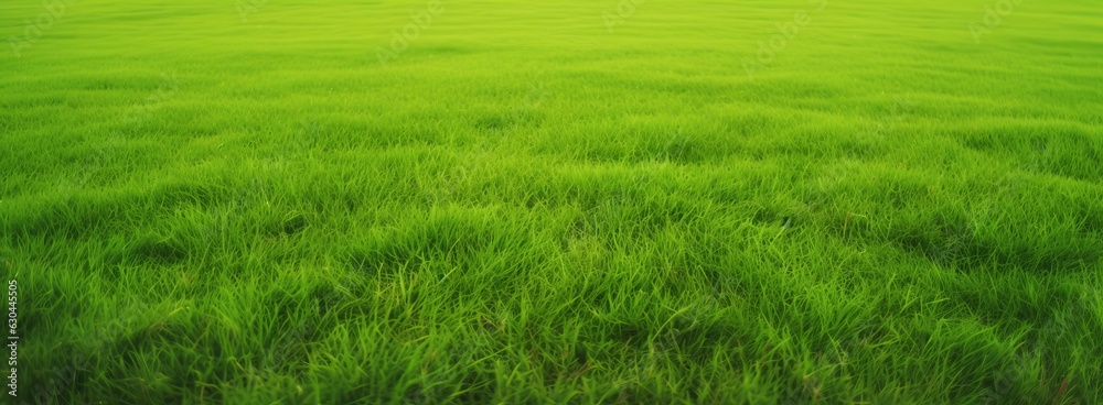 Wide format background image of green carpet of neatly trimmed grass ...