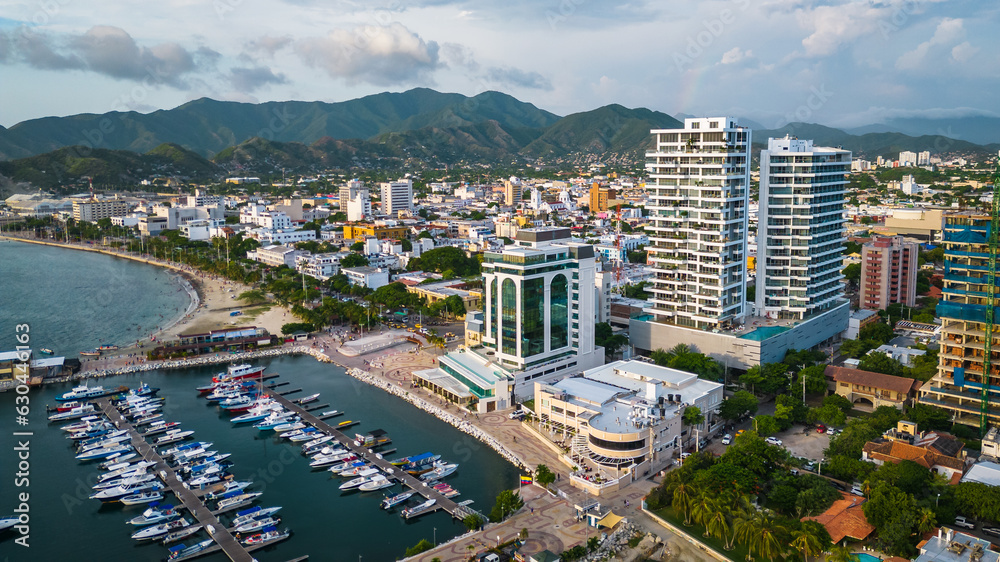 aerial Santa Marta City Marina, Colombia, Aerial View of Sailboats ...