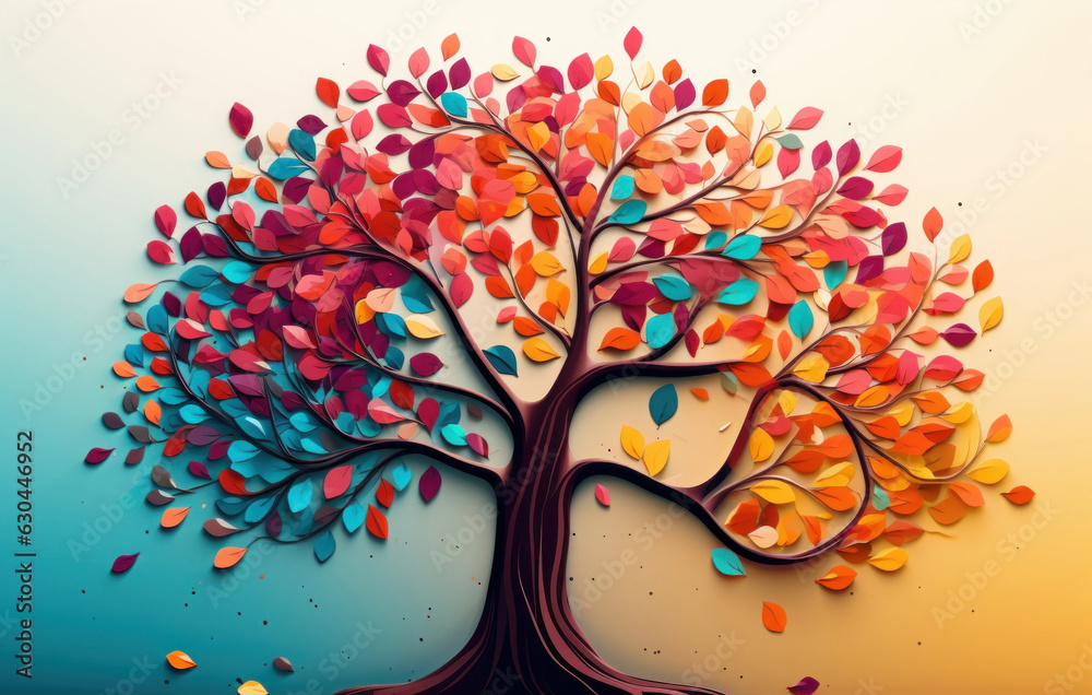 ภาพประกอบสต็อก Colorful tree with leaves on hanging branches of blue ...