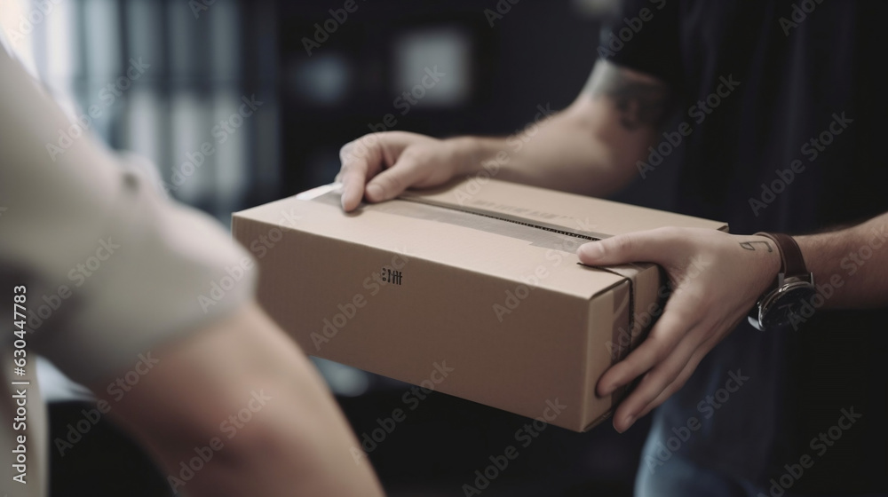 Man hand accepting a delivery of boxes from deliveryman. Home delivery ...