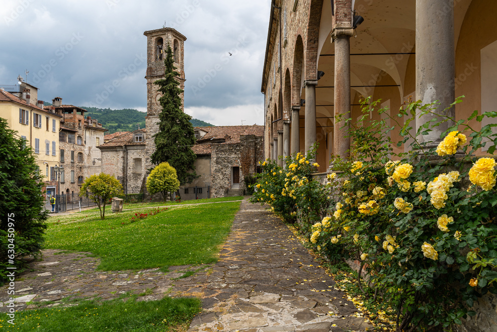 Exterior of Bobbio Abbey (Abbazia di San Colombano), founded by Irish Saint Columbanus in 614 ...
