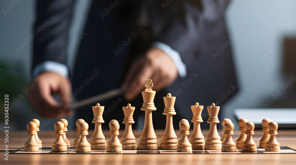 Businessman playing chess board game for development analysis new ...