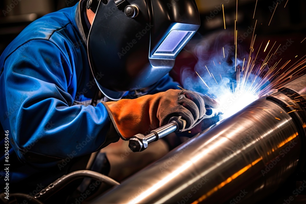 TIG Welding of Polished Stainless Steel Pipe. Detailed Workmanship with ...