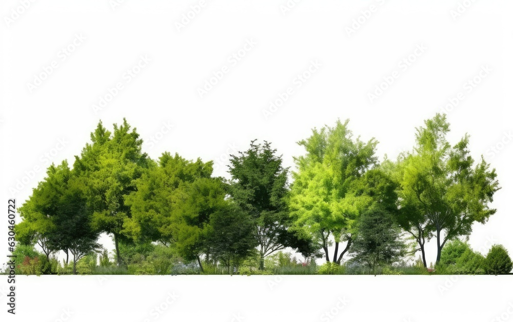 Cutout tree line. Forest and green foliage in summer. Row of trees and ...