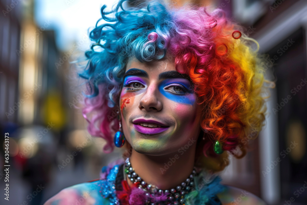 Generative AI illustration of portrait happy all painted young ...