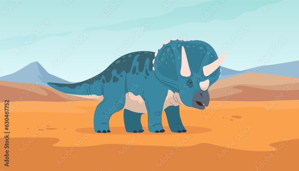 Prehistoric foot-and-mouth disease with horns on a desert background ...