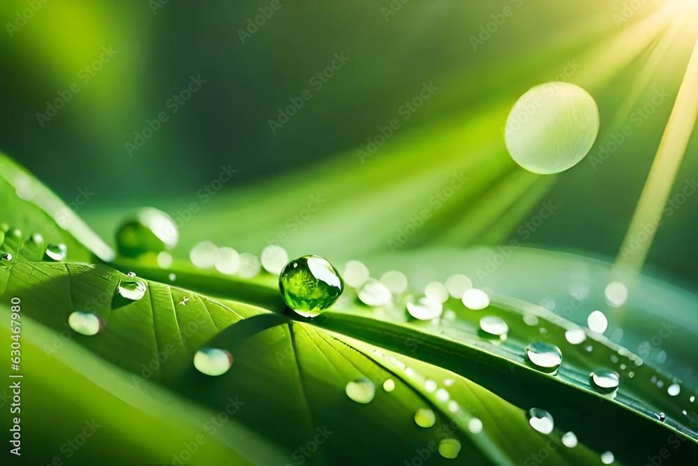 sunlight falling on water drop on leaf generated with Ai Technology ...