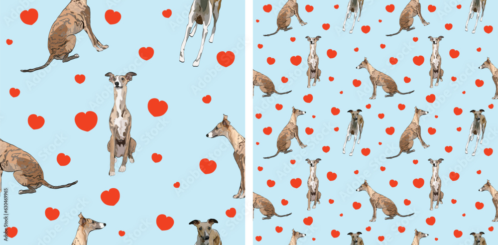 Seamless whippet dogs pattern, holiday texture. Packaging, textile ...