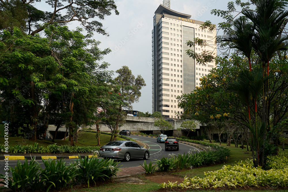 Jakarta, Indonesia - 2 August 2023: Intersection to Semanggi flyover, Polda Metro Jaya Police ...