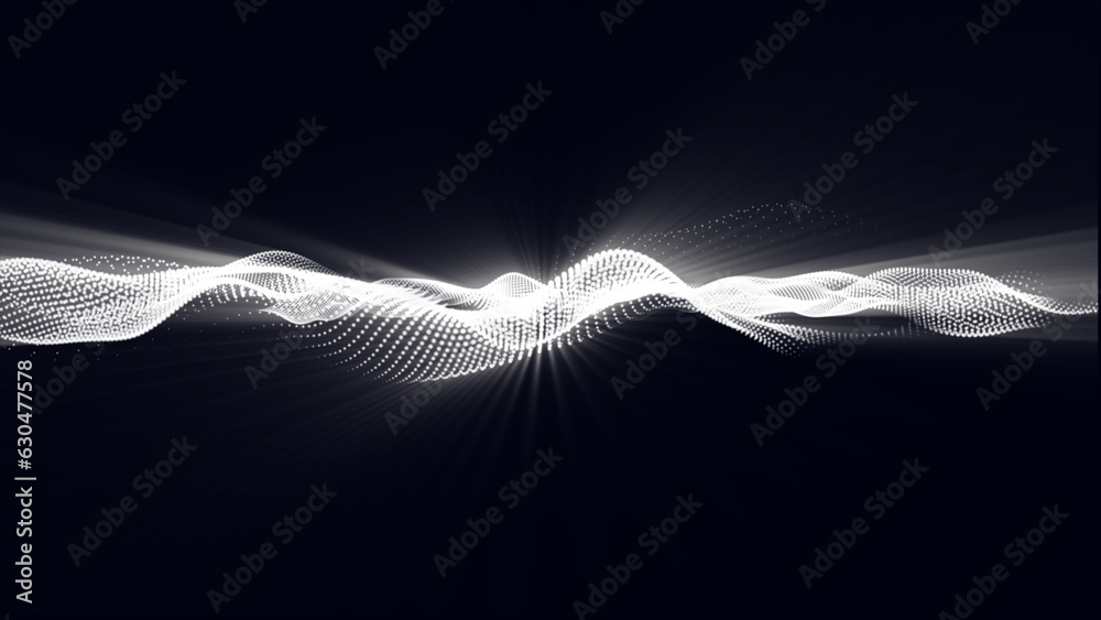 Black abstract background and white digital dots form wave. Futuristic ...