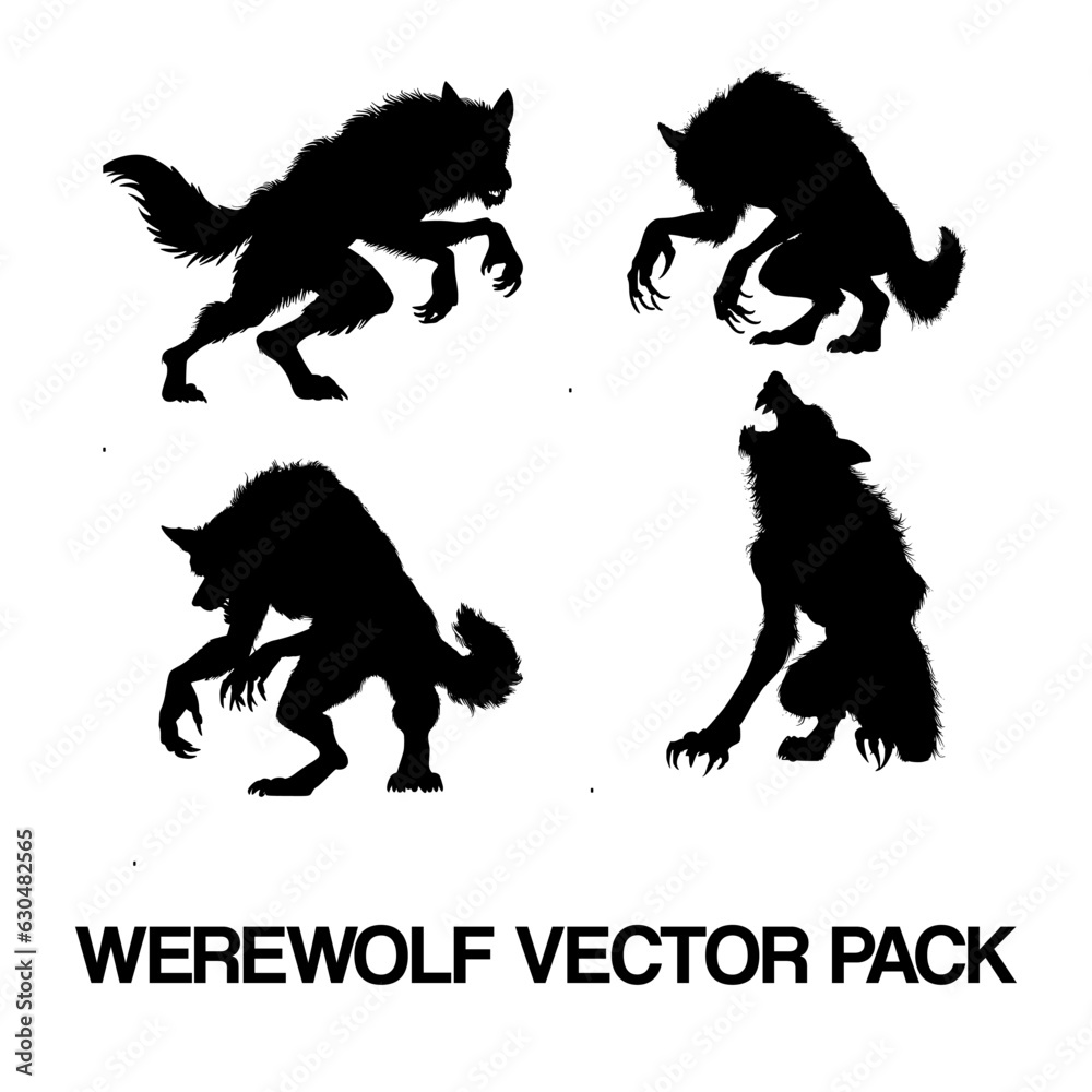 Black silhouette of a werewolf. vector pack of werewolf illustrations ...