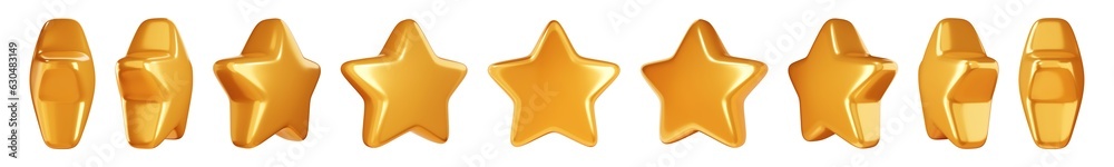 3d golden star animation set. Rotation of gold glossy cartoon game ...