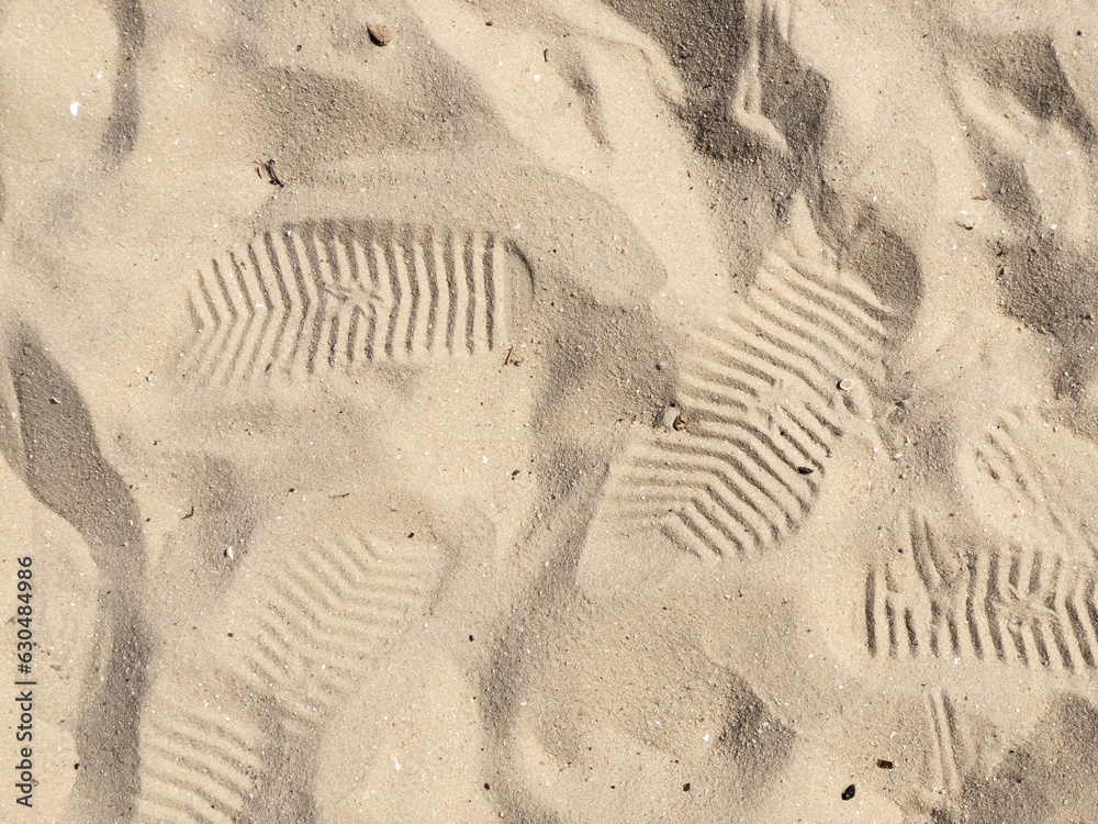 Footprints and Shoe prints in the sand. Concept about human behavior ...