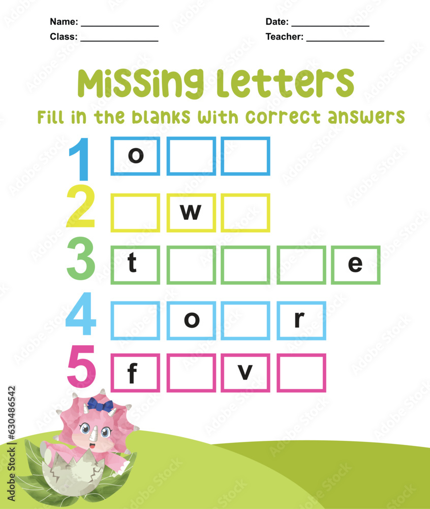 Missing letters worksheet. Complete the letters for number in English ...