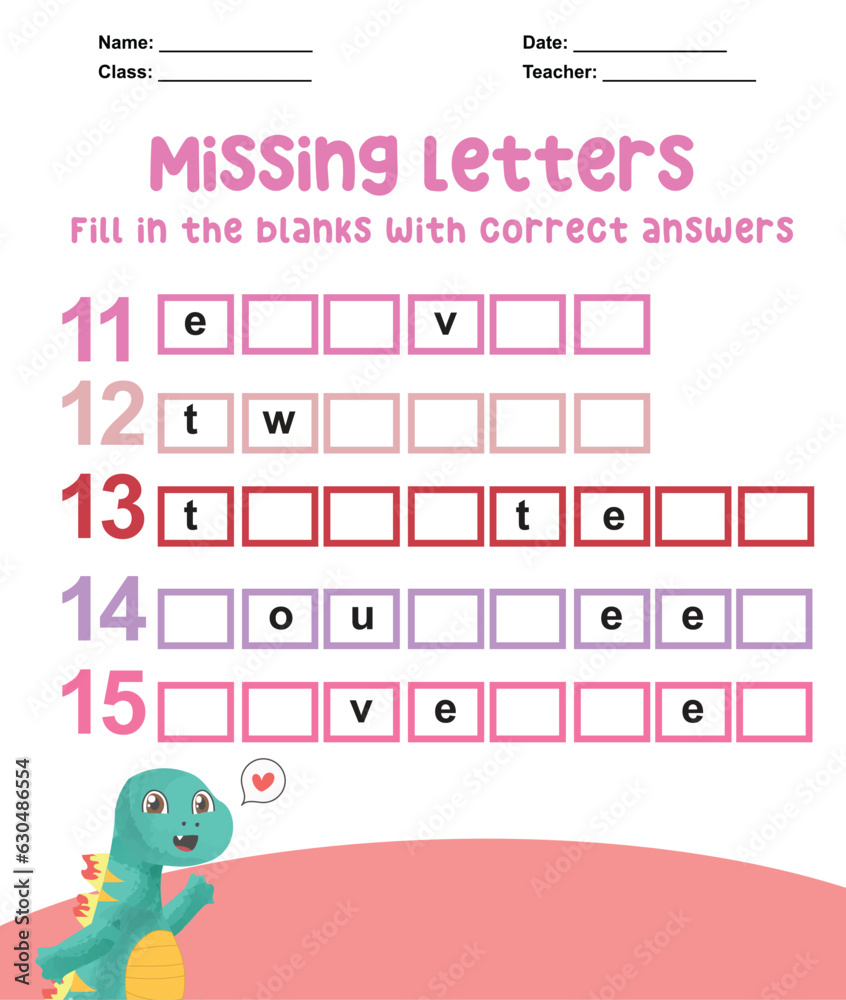 Missing letters worksheet. Complete the letters for number in English ...