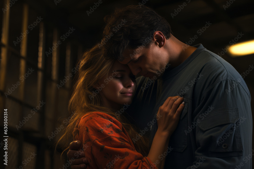A heartwarming image of an inmate embracing their loved one during a ...