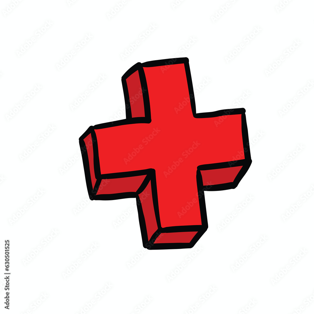Cartoon red symbol plus hand-drawn on a white background. Stock Vector ...