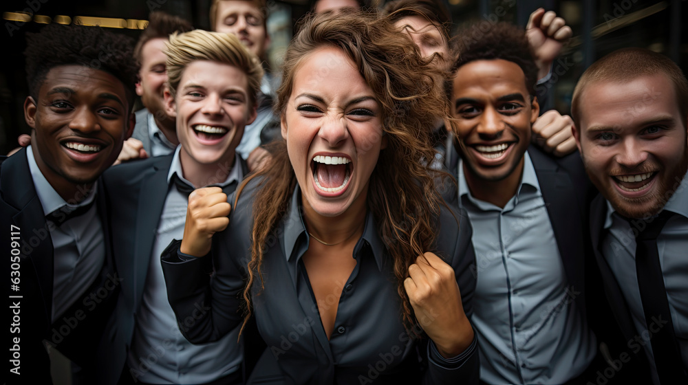 Group of Young multicultural people cheering and celebrating together ...