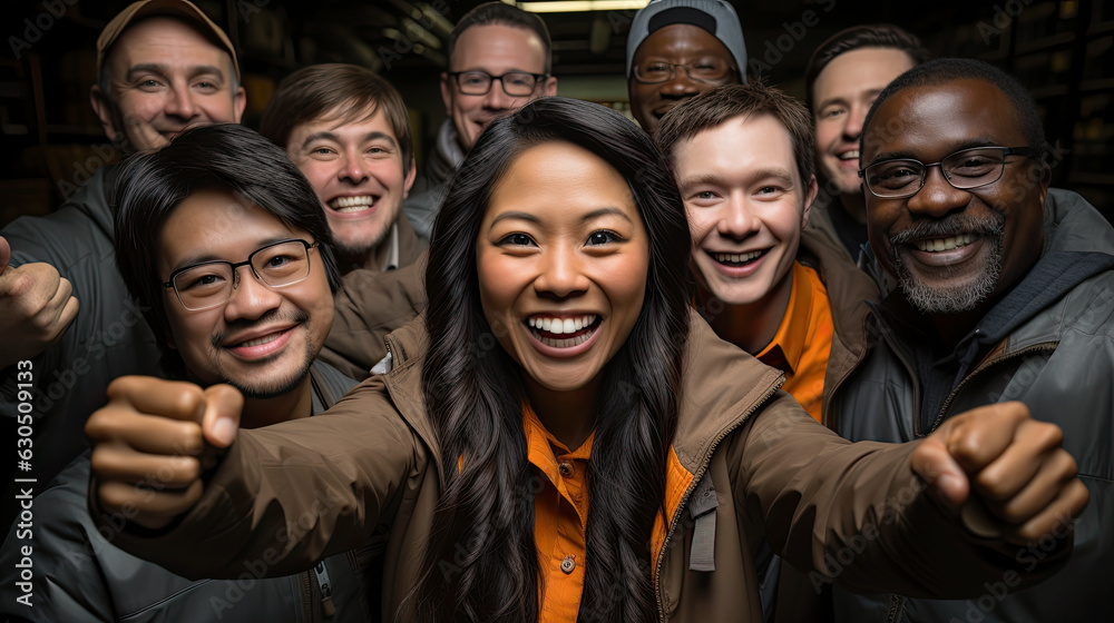 Young multicultural people cheering and celebrating together. Diversity ...