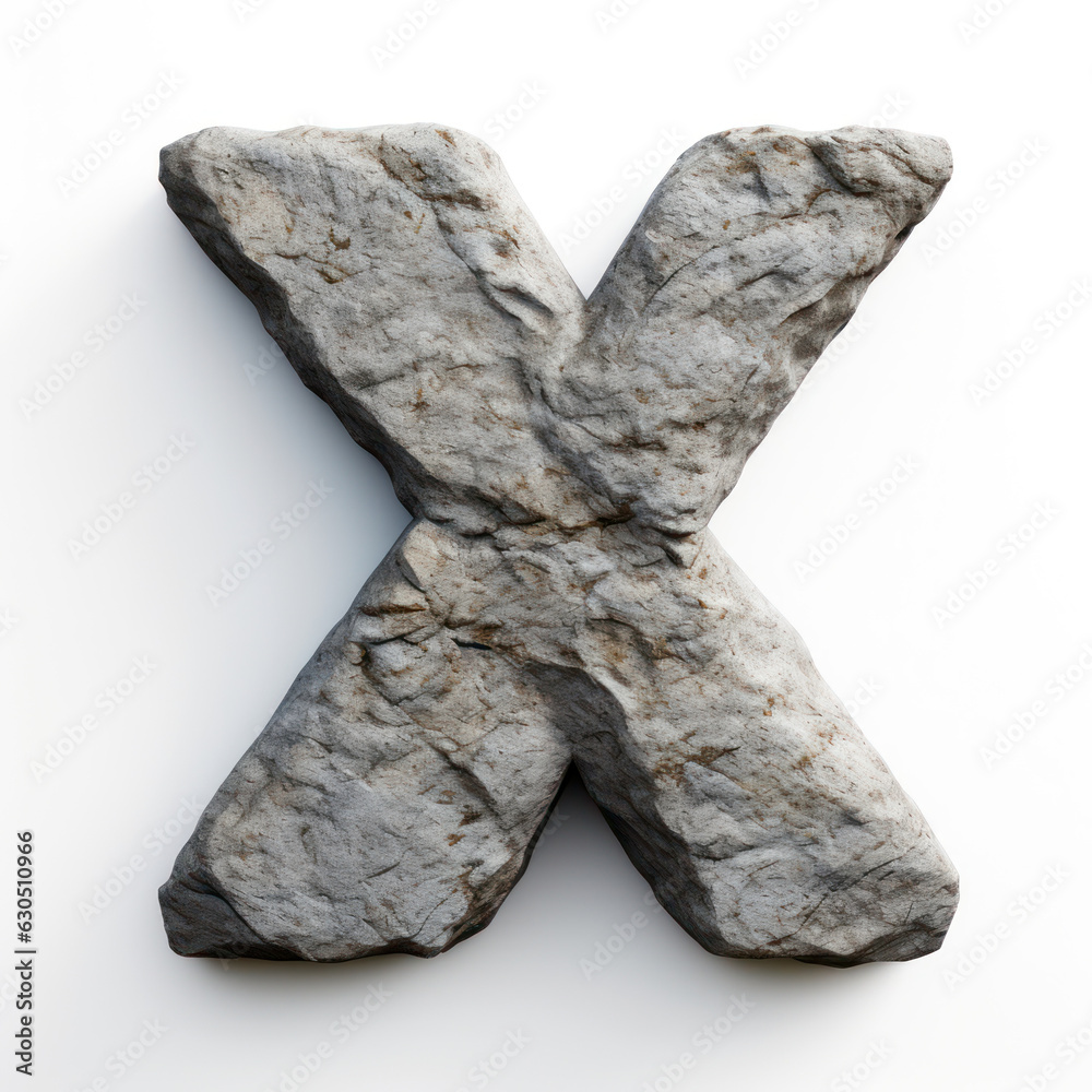letter X in the shape of stone, granite typography letter font ...