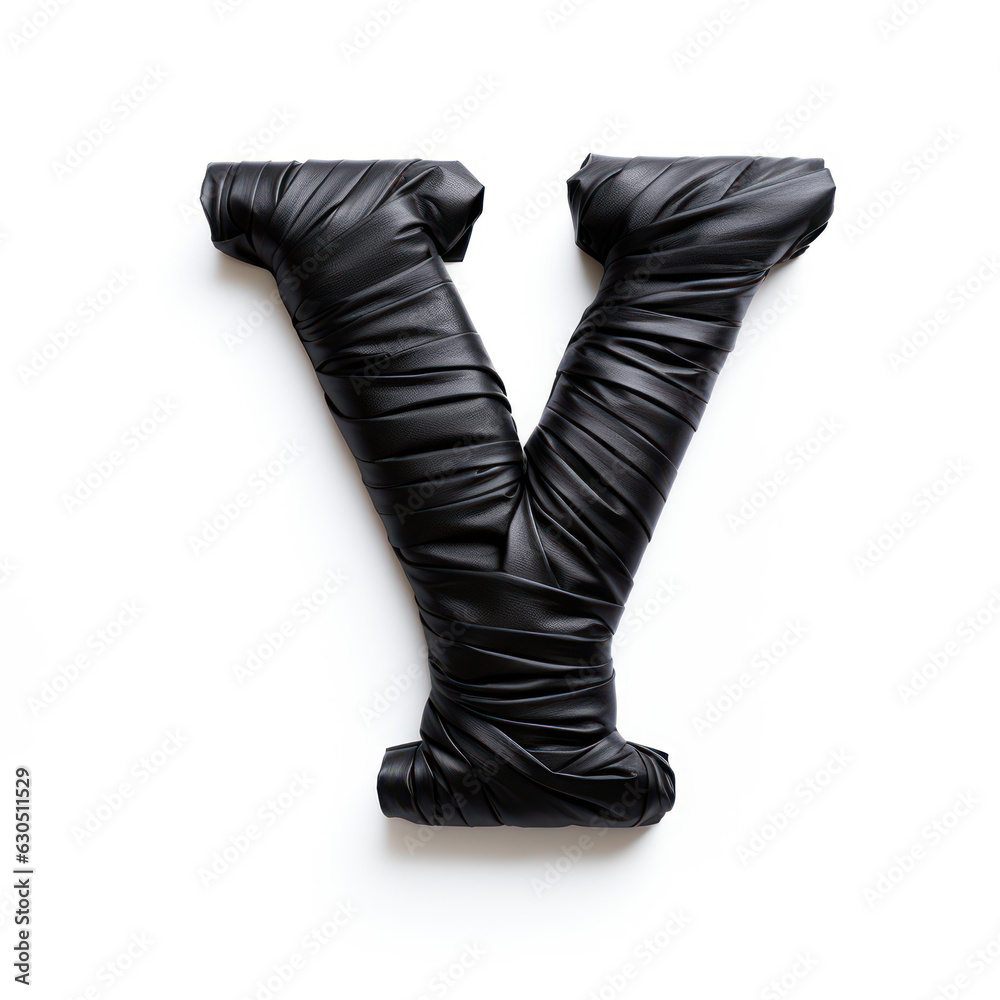 letter Y in the shape of leather tape, black typography letter font ...