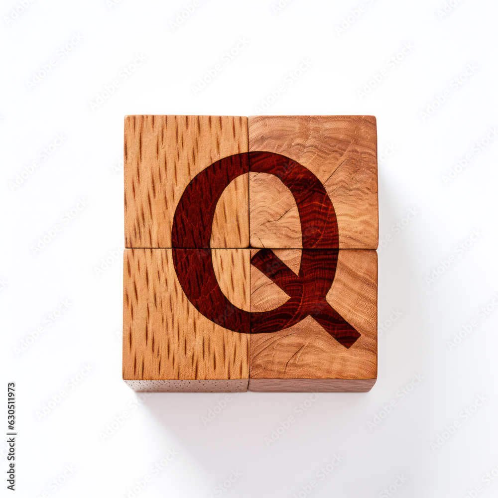 letter Q in the shape of woodblock, wood typography letter font ...