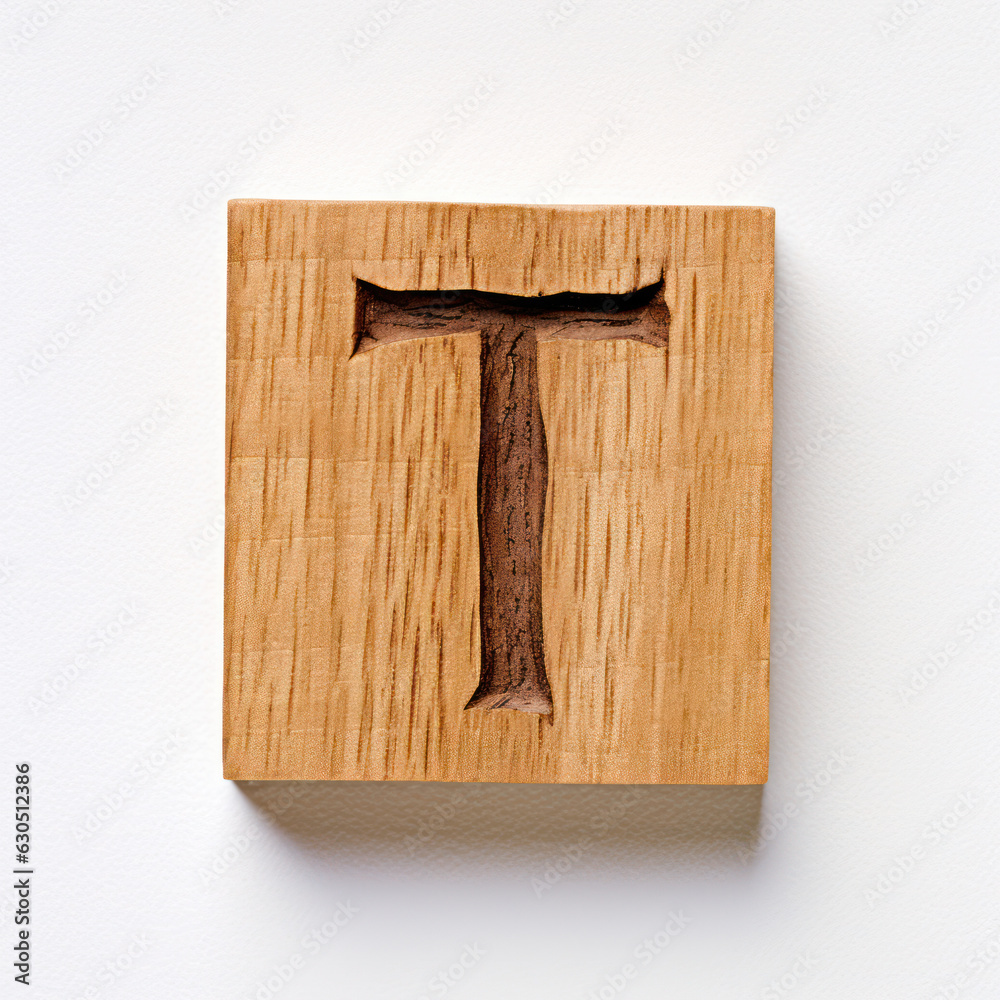 letter T in the shape of woodblock, wood typography letter font ...
