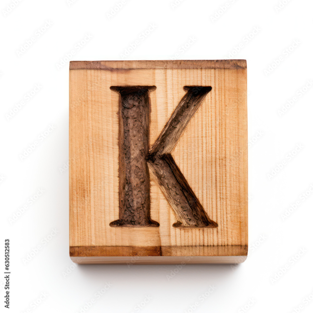 letter K in the shape of woodblock, wood typography letter font ...