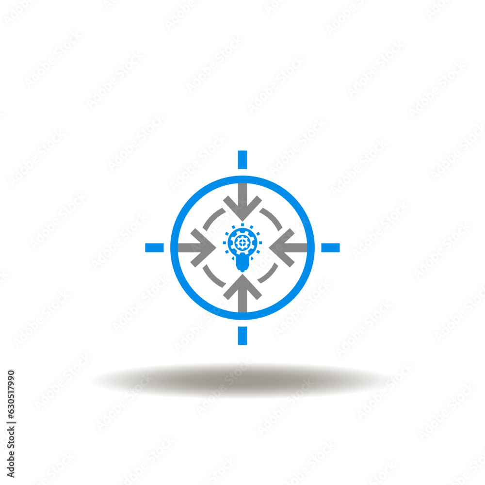 Vector illustration of aim and light bulb with gear. Symbol of business ...