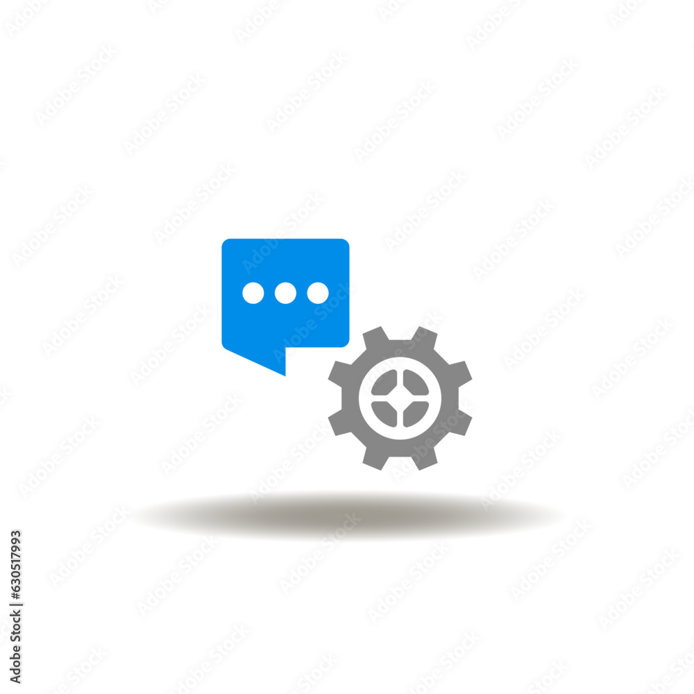 Vector illustration of speech bubble and gear wheel. Icon of talk ...