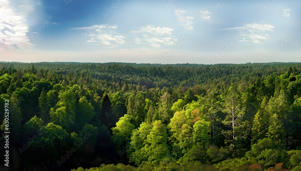 Foto de field and blue sky, landscape with trees, A forest panorama ...