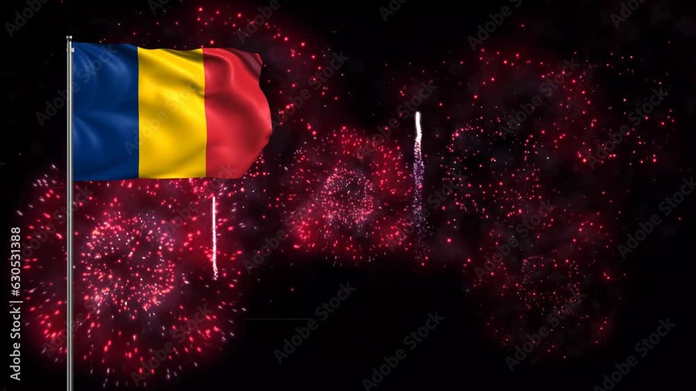 Republic Chad Flag Background with flagpole and fireworks. Chad Flag ...