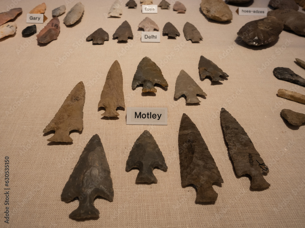Collection of Prehistoric Arrowheads and Stone Implements on Display at ...