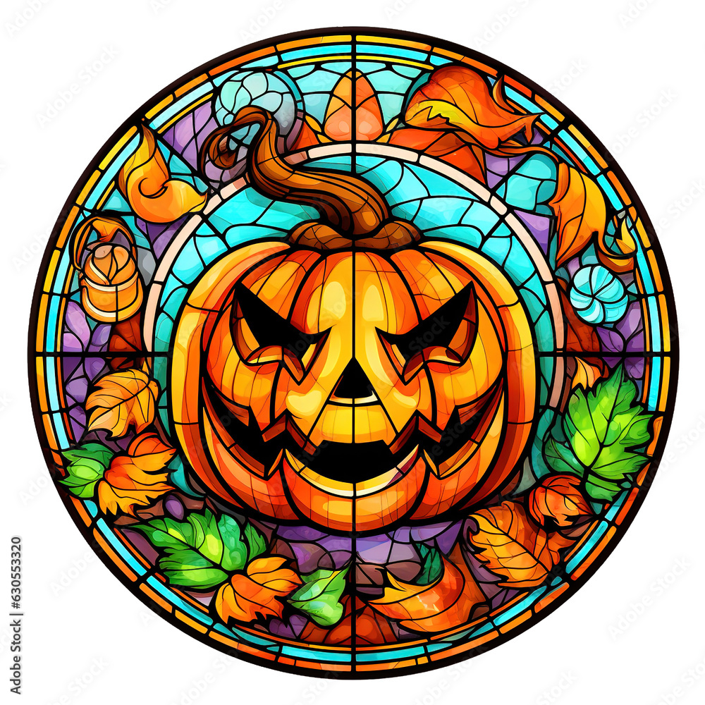 Scary Halloween Pumpkin Stained Glass, Fall Pumpkin Stained glass ...