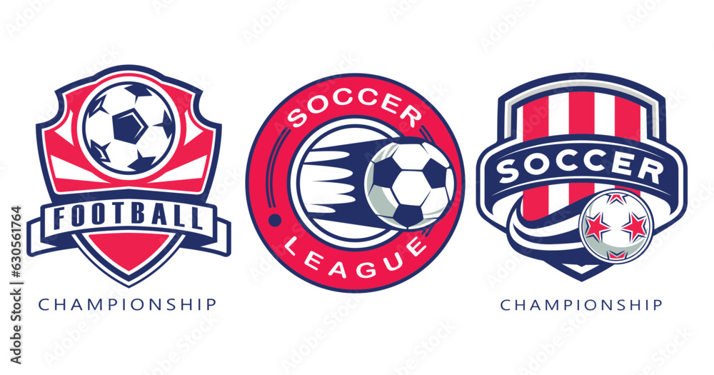 Set of the soccer logo template. Football logo emblem with red and blue ...