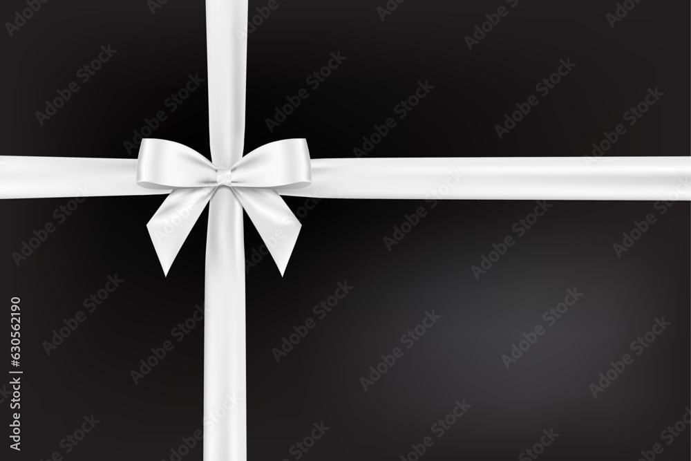 White bow realistic shiny satin and ribbon horizontal and vertical ...