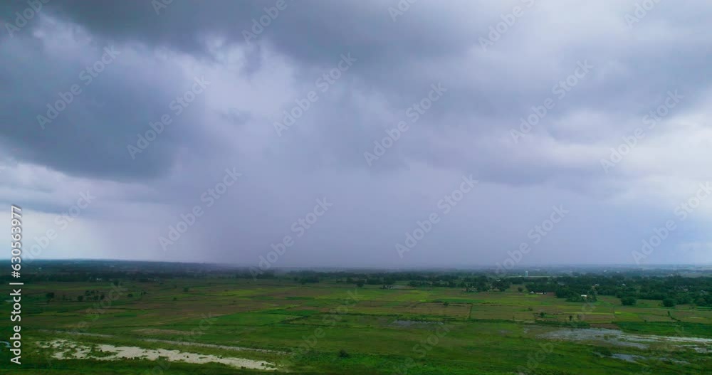 Drone shot of huge plain land in Nepal full of green surroundings and ...