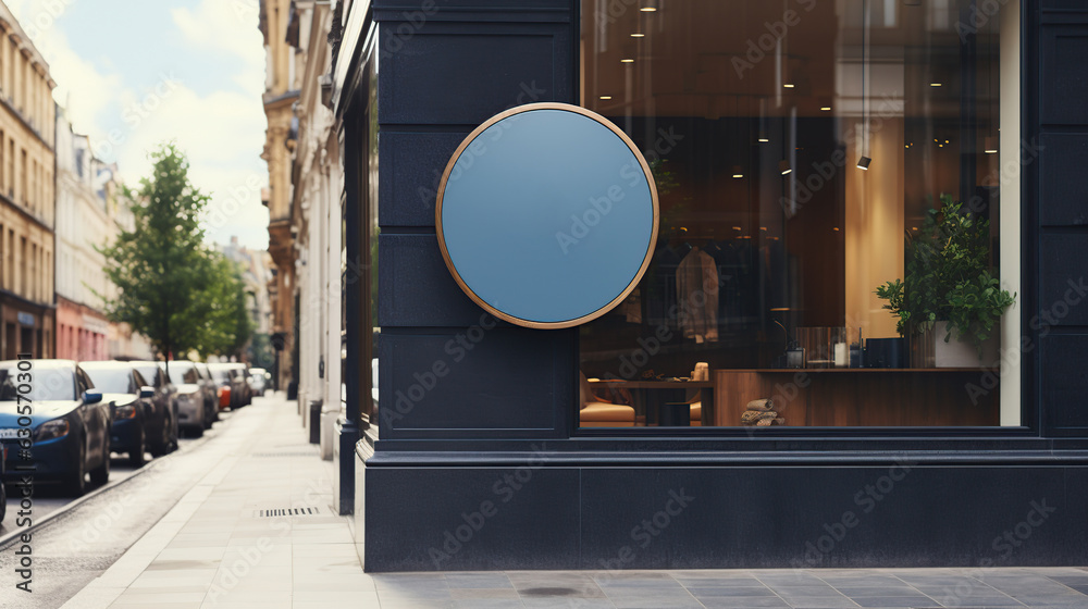 Mockup outdoor wall store shop circular sign Stock Photo | Adobe Stock