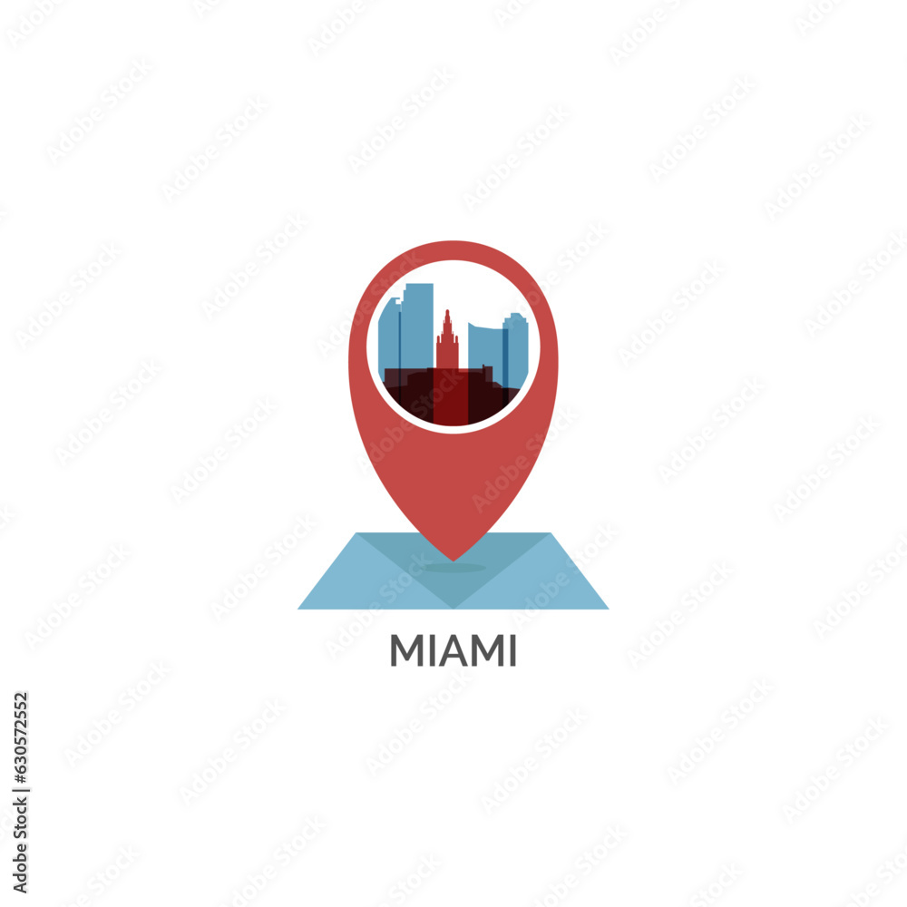 USA United States Miami map pin point geolocation modern skyline shape ...