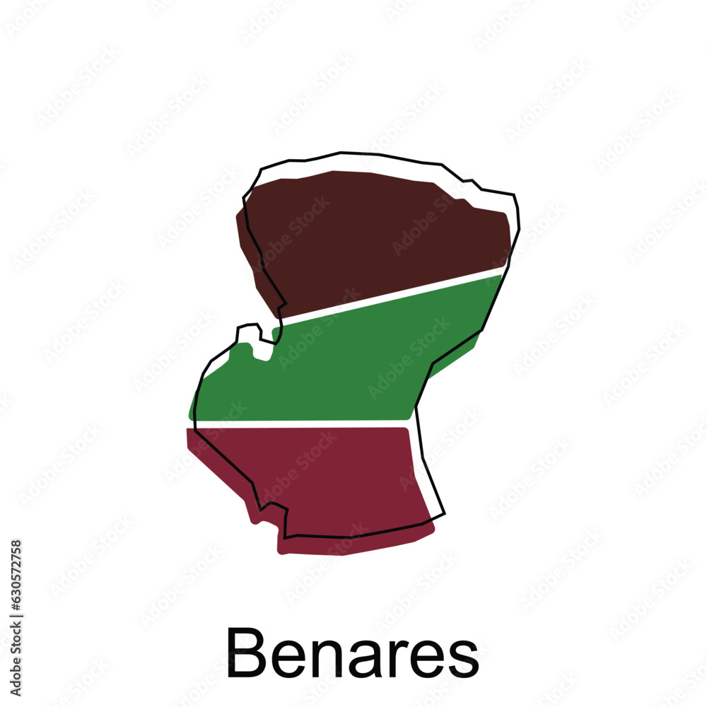 map of Benares vector design template, national borders and important ...