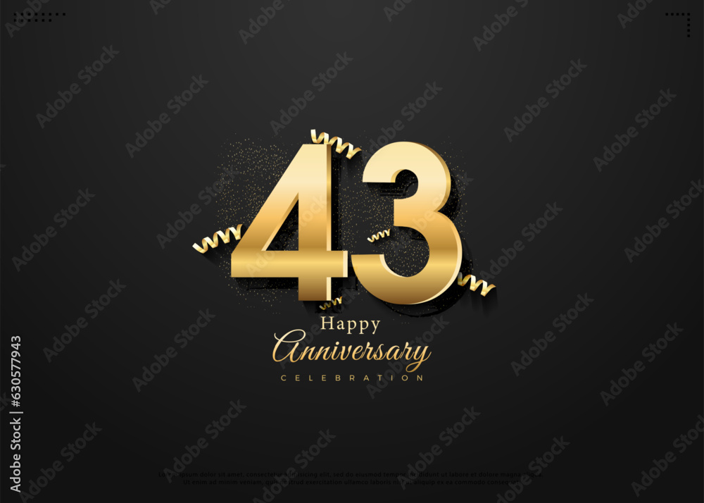 43rd anniversary with curved golden numerals. vector premium design ...
