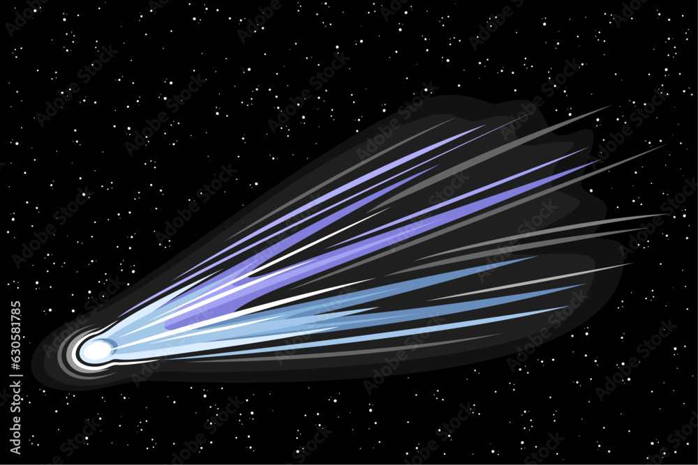 Vector illustration of Comet, horizontal astronomical poster with ...