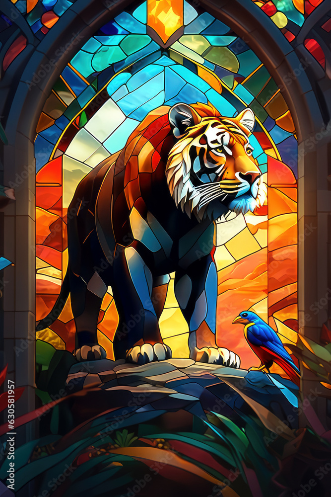 fictional stained glass window, generated by artificial intelligence ...